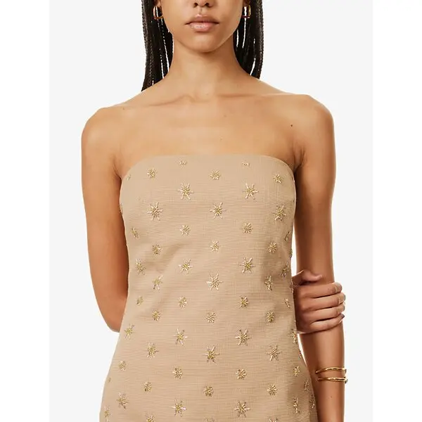 Bec & Bridge Sunseeker Strapless Embellished Mini Dress In Golden - 50% Off  | Editorialist