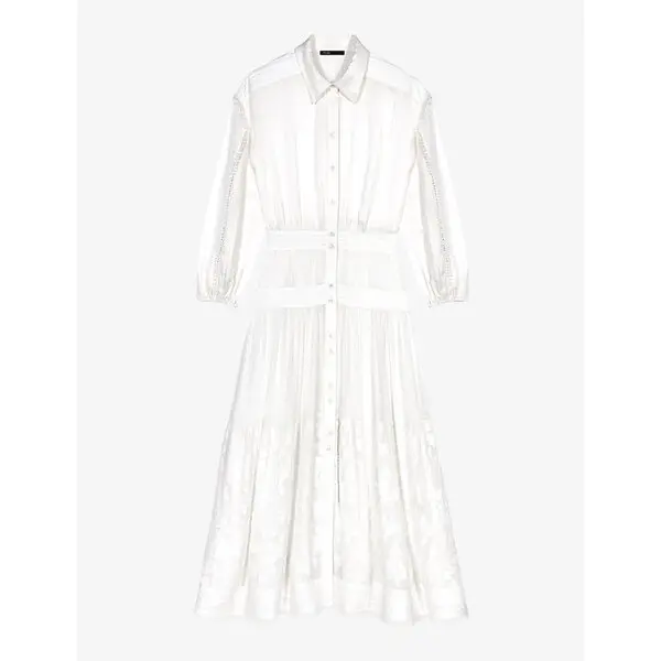 Maje Flower-Embroidered Linen-Blend Maxi Dress In Blanc - 58% Off |  Editorialist