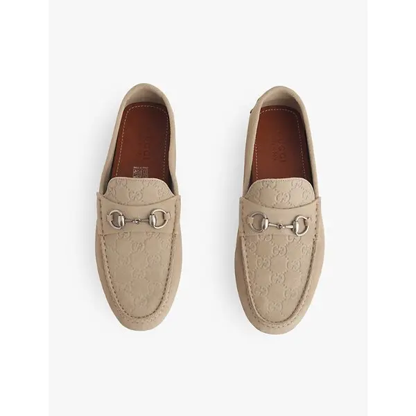 Gucci Monogram-pattern Leather Loafers - Oatmeal