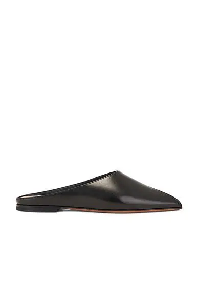 Alaïa Black Leather Square Toe Flat Mules