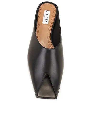 Alaïa Black Leather Square Toe Flat Mules