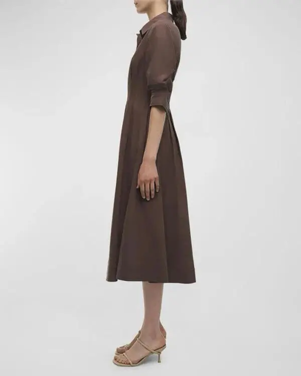Simkhai Jazz Pintuck Midi Shirt Dress - Chocolate