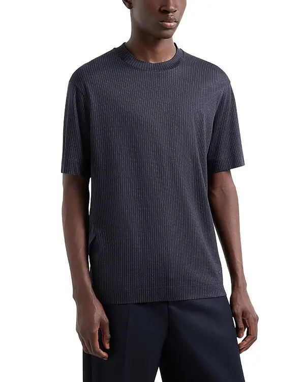 Emporio Armani Pinstriped Tee - Navy Blue