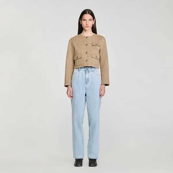 Sandro Cropped Double-breasted Jacket - Beige
