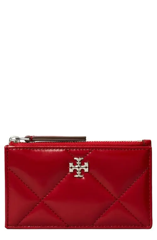 Tory Burch Kira Diamond Quilted Leather Zip Card Case - Red