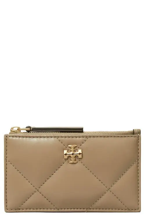 Tory Burch Kira Diamond Quilted Leather Zip Card Case - Taupe Oak
