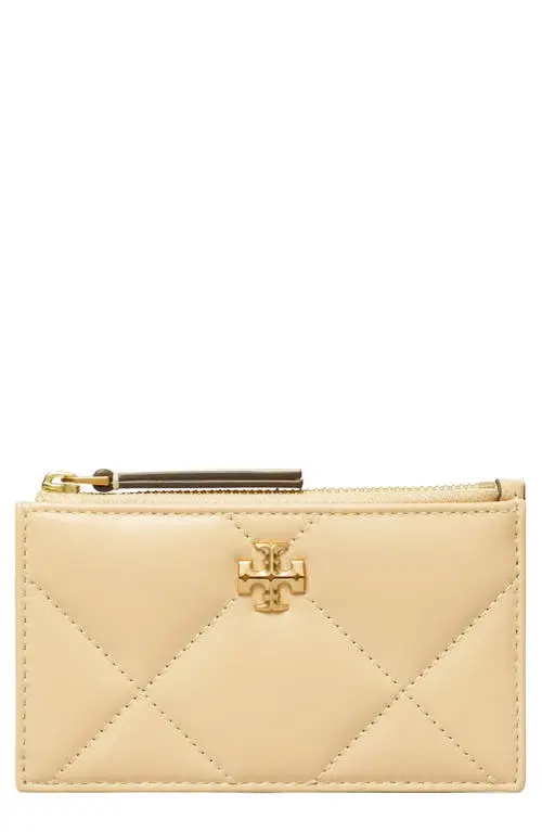 Tory Burch Kira Diamond Quilted Leather Zip Card Case - Vanilla Soft Serve