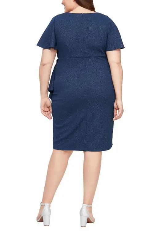slim fit dress slacks Jersey Sheath Dress with Asymmetric Chiffon Capelet with Embellished I – S.L.  Fashions main image 1