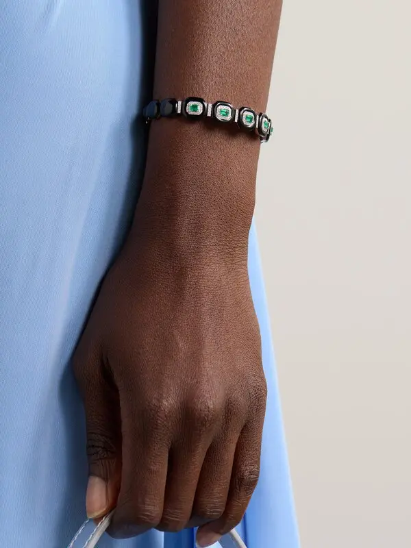 Nikos Koulis Oui 18-karat White Emerald, Diamond And Enamel Bangle