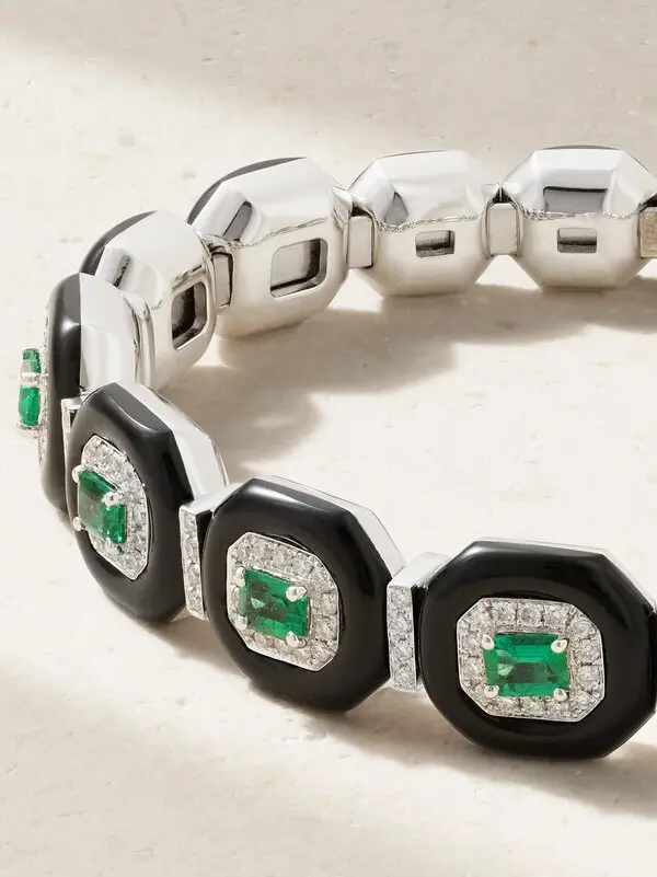 Nikos Koulis Oui 18-karat White Emerald, Diamond And Enamel Bangle