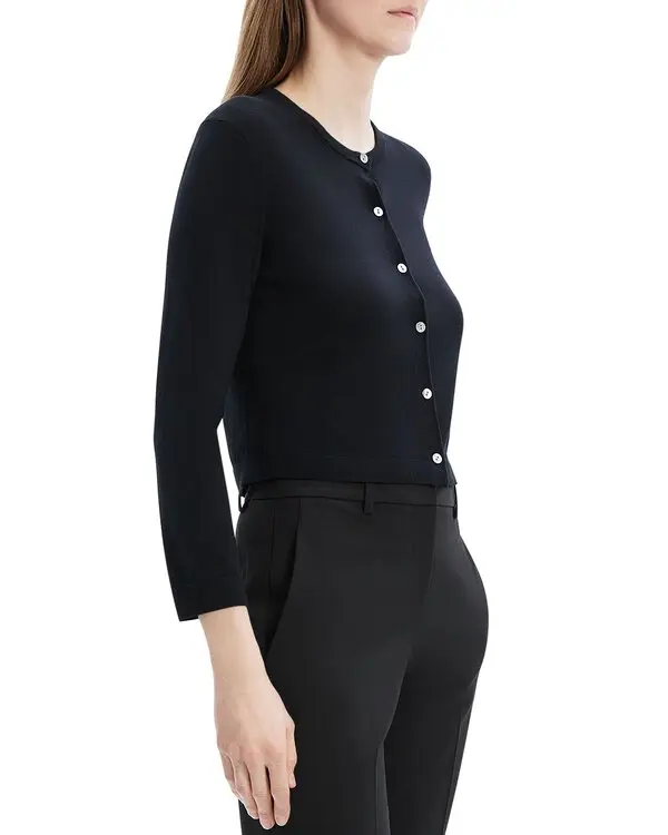 Theory Cropped Wool Cardigan - Black