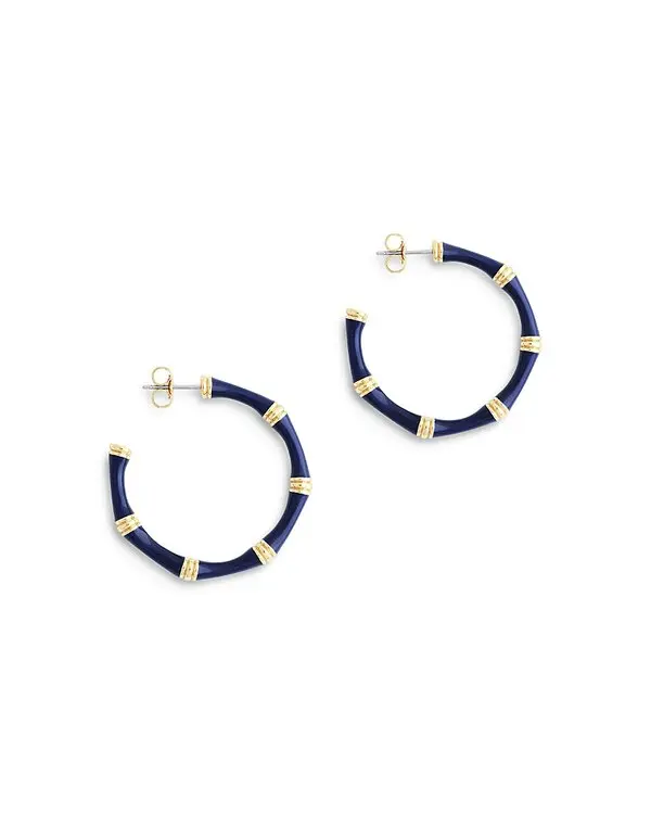 ANABEL ARAM Enamel Bamboo Shaped Hoop Earrings - Dark Blue