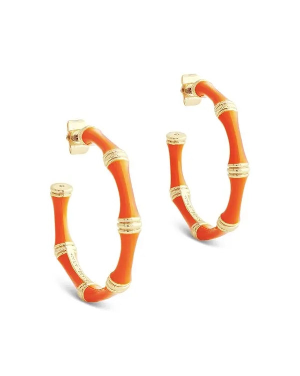 ANABEL ARAM Enamel Bamboo Shaped Hoop Earrings - Orange