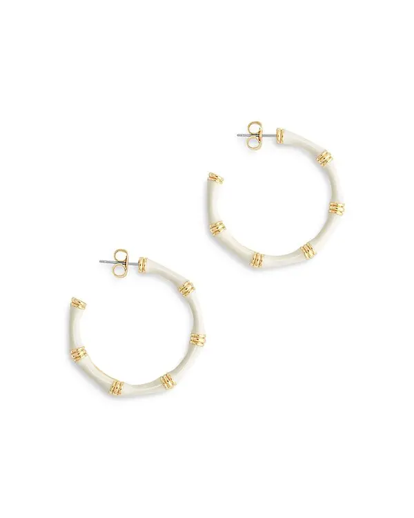 ANABEL ARAM Enamel Bamboo Shaped Hoop Earrings - White