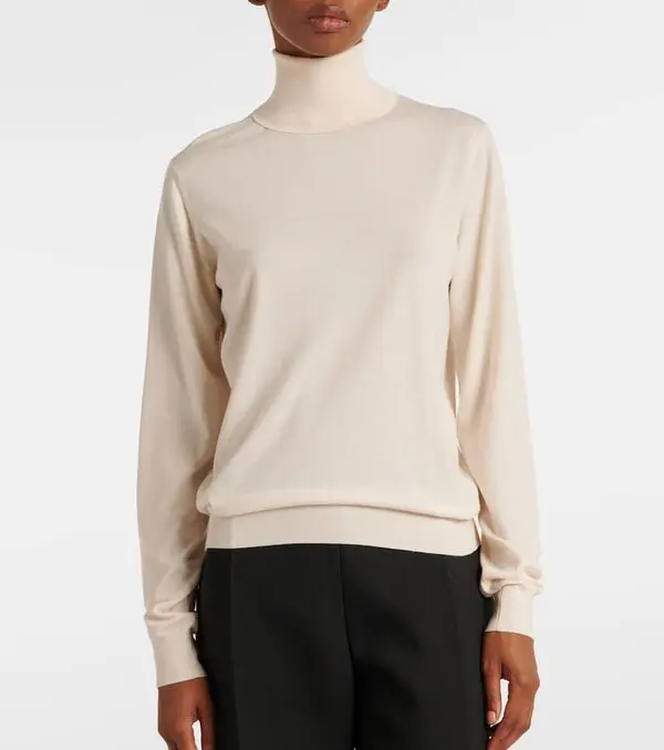 THE ROW Heva Wool Jersey Turtleneck Sweater - White