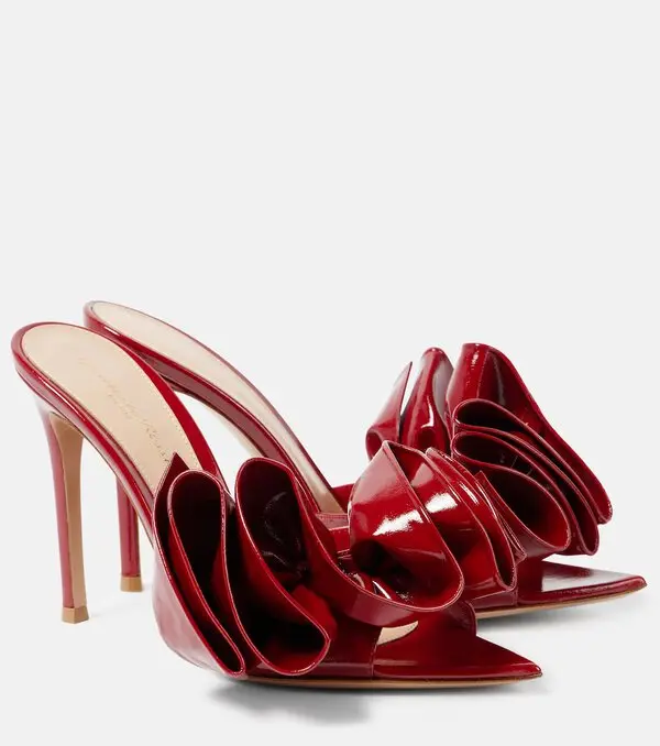 GIANVITO ROSSI Gabrielle 105 Ruffled Patent Leather Mules - Red