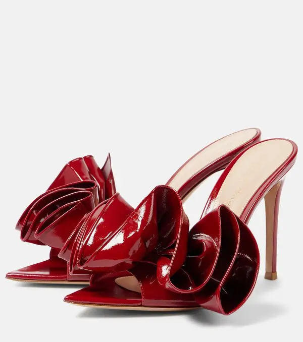 GIANVITO ROSSI Gabrielle 105 Ruffled Patent Leather Mules - Red