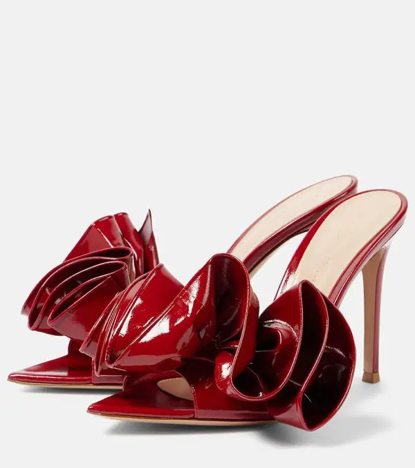 GIANVITO ROSSI Gabrielle 105 Ruffled Patent Leather Mules - Red