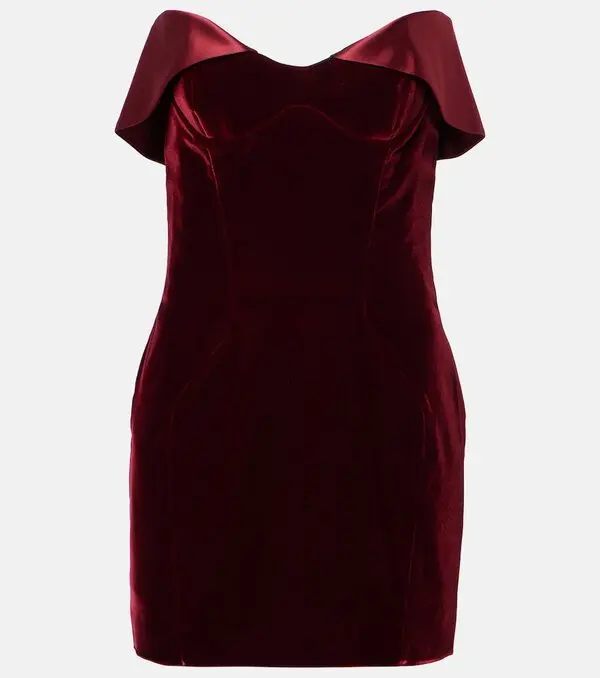MUGLER Satin-trimmed Velvet Mini Dress - Red