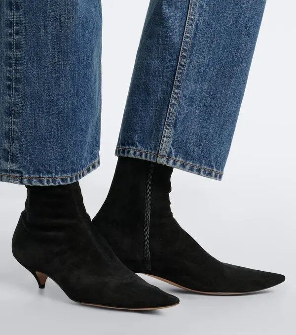THE ROW Liisa Suede Ankle Boots - Black