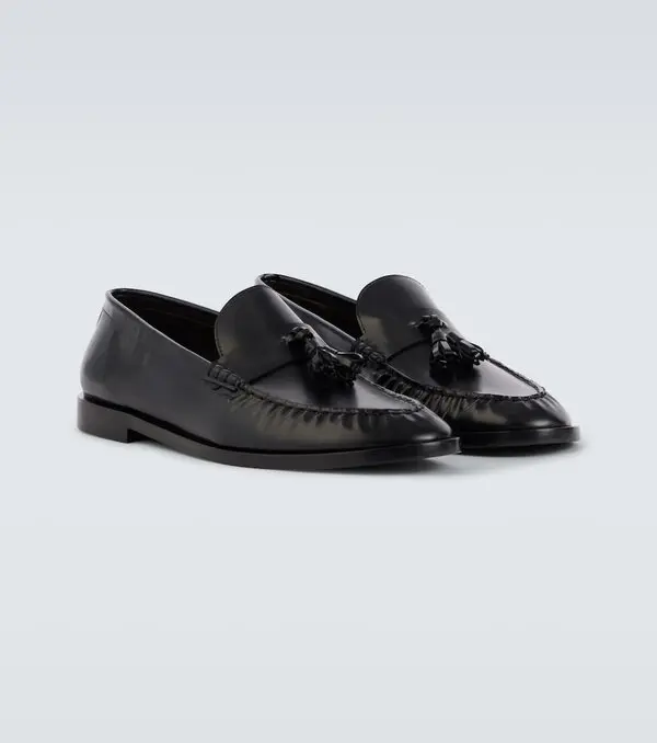 THE ROW Polished Leather Loafers - Black