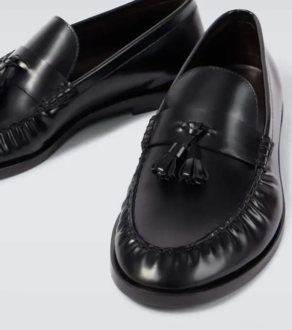 THE ROW Polished Leather Loafers - Black