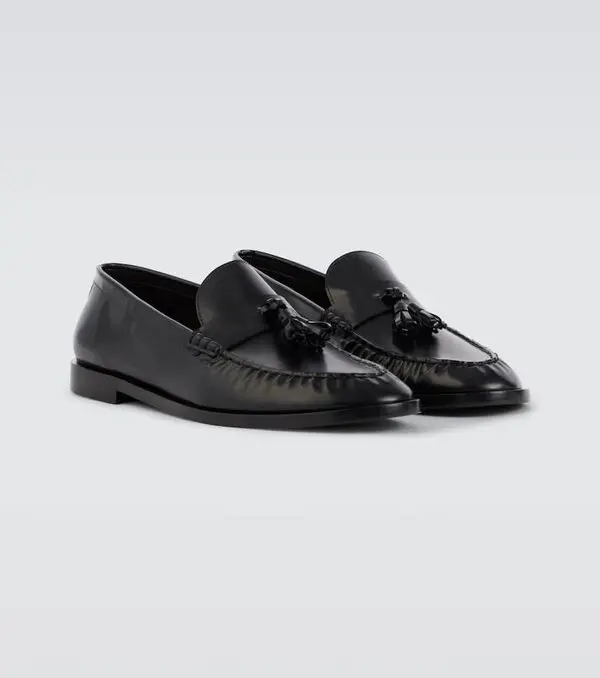 THE ROW Polished Leather Loafers - Black