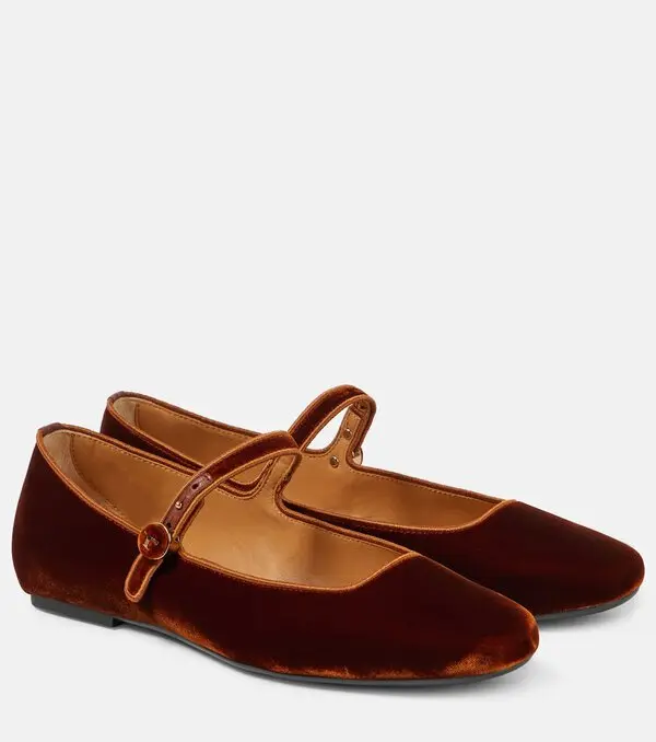 TOD'S Velvet Mary Jane Flats - Brown