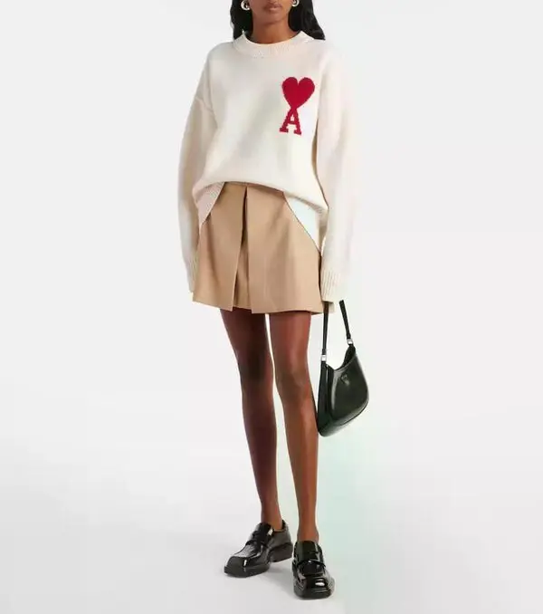 AMI Paris Wool Gabardine Mini Skirt - Beige