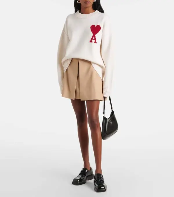Ami Wool Gabardine Mini Skirt - Beige