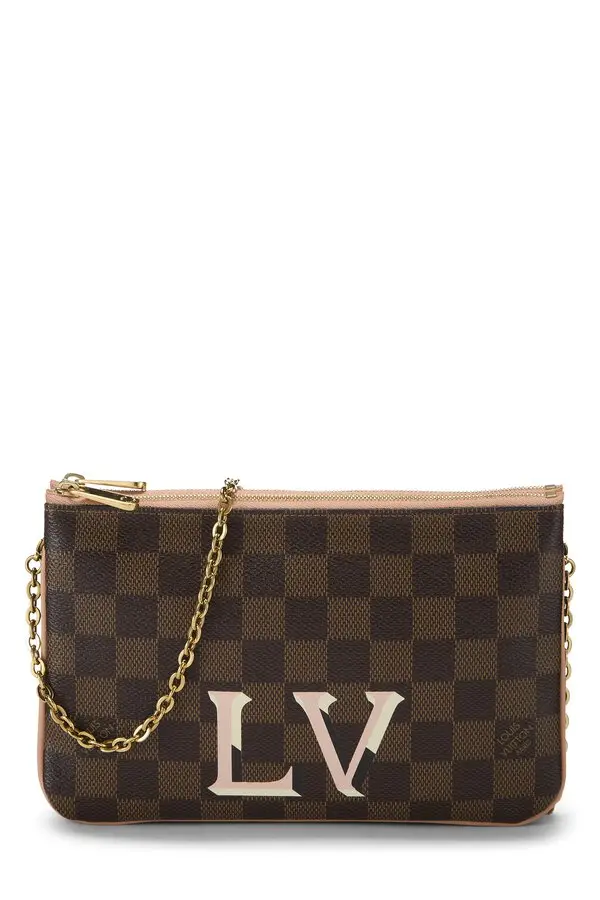 LOUIS VUITTON Damier Ebene Double Zip Pochette - Brown