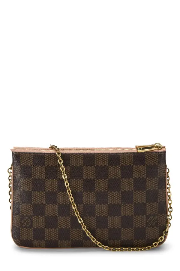 LOUIS VUITTON Damier Ebene Double Zip Pochette - Brown