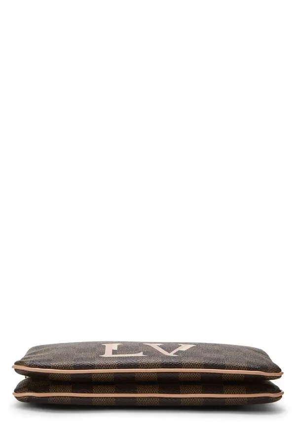 LOUIS VUITTON Damier Ebene Double Zip Pochette - Brown