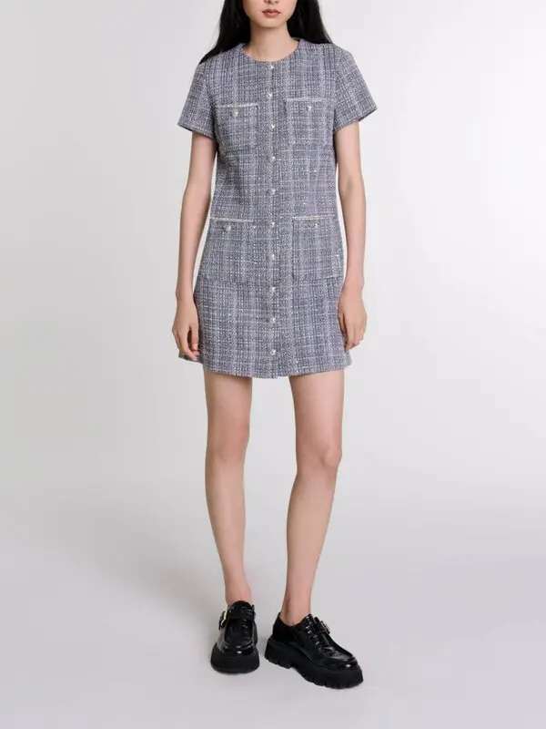Maje Short Tweed Dress With Rhinestone Details