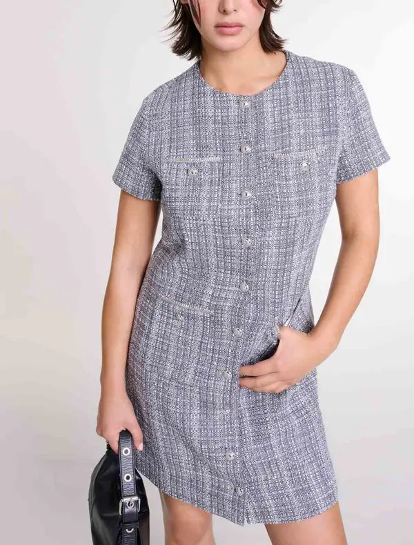 Maje Short Tweed Dress With Rhinestone Details