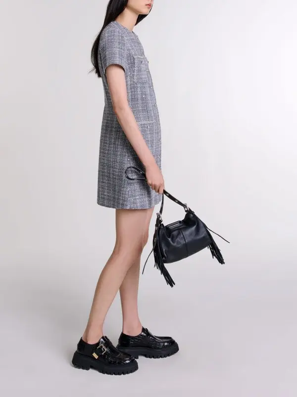 Maje Short Tweed Dress With Rhinestone Details
