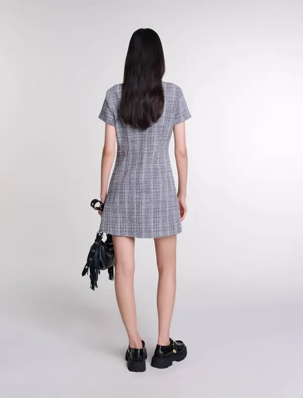 Maje Short Tweed Dress With Rhinestone Details