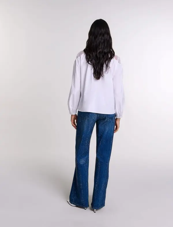 Maje Cotton Poplin Shirt With Lace Details