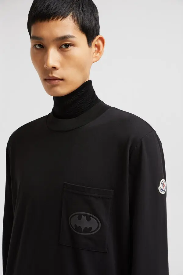 Moncler Batman Motif Long Sleeve Cotton T-Shirt - Black | Editorialist