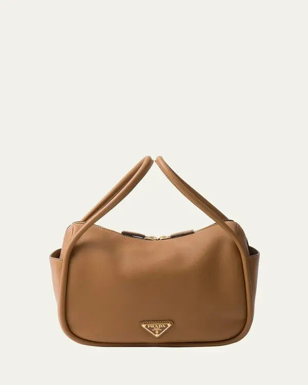 Prada Flou Zip Leather Top-handle Bag - Caramel