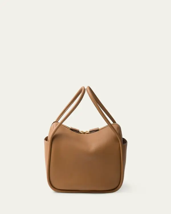 Prada Flou Zip Leather Top-handle Bag - Caramel