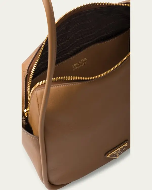 Prada Flou Zip Leather Top-handle Bag - Caramel