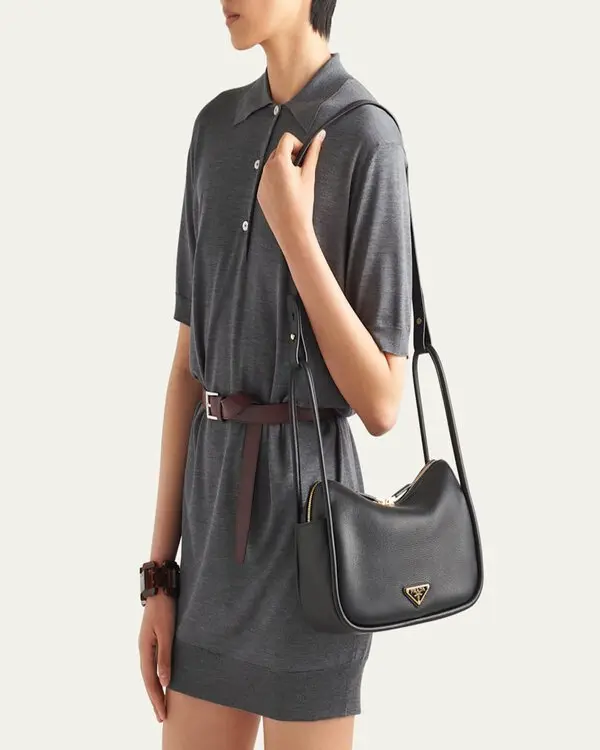 Prada Flou Zip Leather Top-handle Bag - Caramel