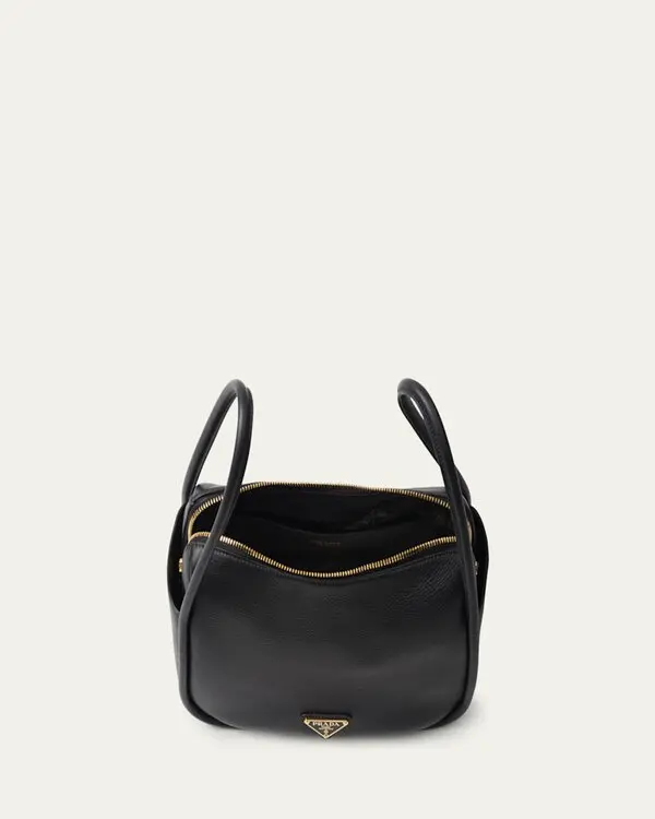Prada Flou Zip Leather Top-handle Bag - Caramel