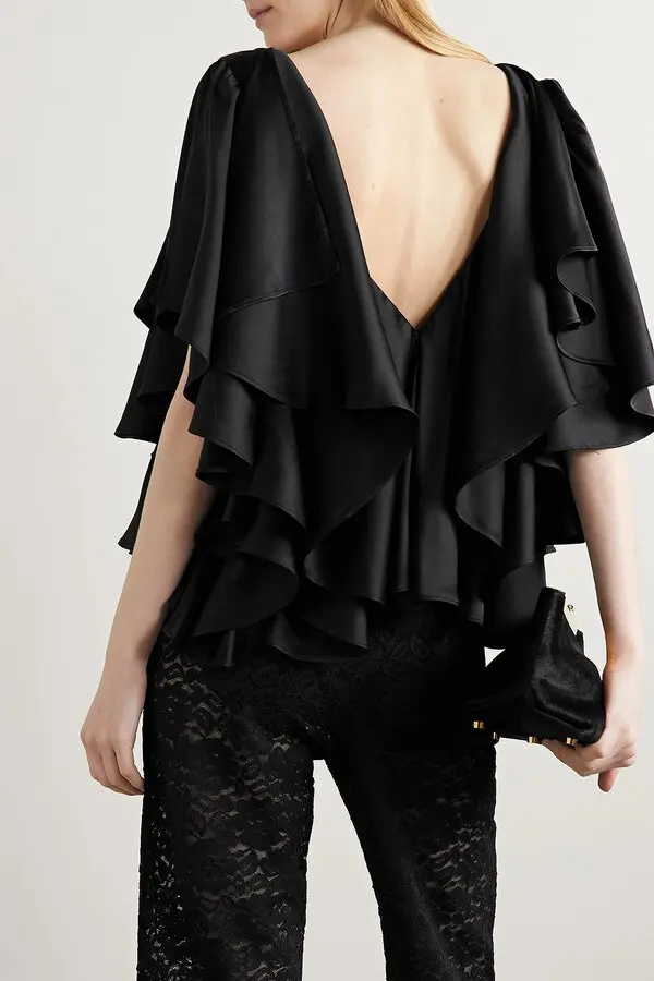 INTERIOR Jane Ruffled Silk-satin Blouse