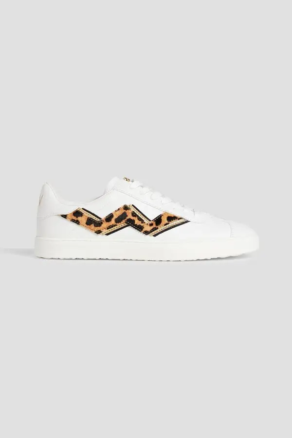 STUART WEITZMAN Daryl Ii Calf Hair-trimmed Leather Sneakers - White