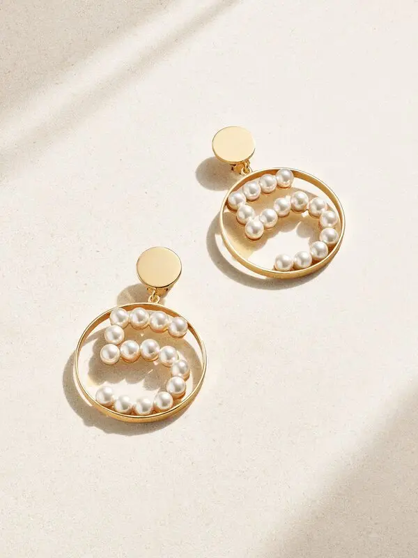 Chanel Plated Faux Pearl Clip On Earrings - Gold