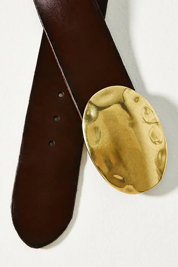 Anthropologie Brown Leather Belt with Gold Oval Buckle- XS Oval Buckle Belt | Anthropologie main image 3