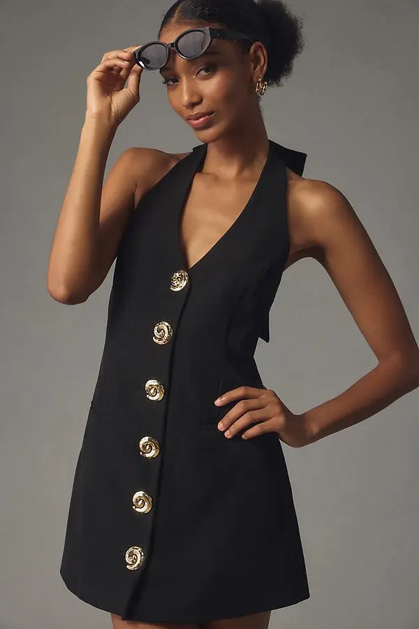 black mini boat neck dress The Black Boat Neck High Waisted Mini Dress - Boat Neck Sleeveless A Line  Backless Mini Dress - Black - Dresses main image 1