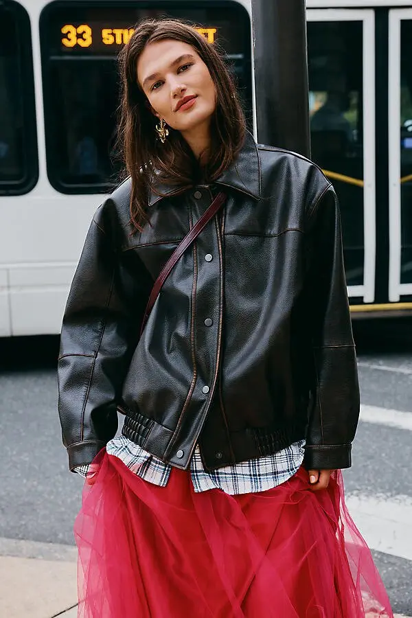 PILCRO Reagan Faux Leather Bomber Jacket